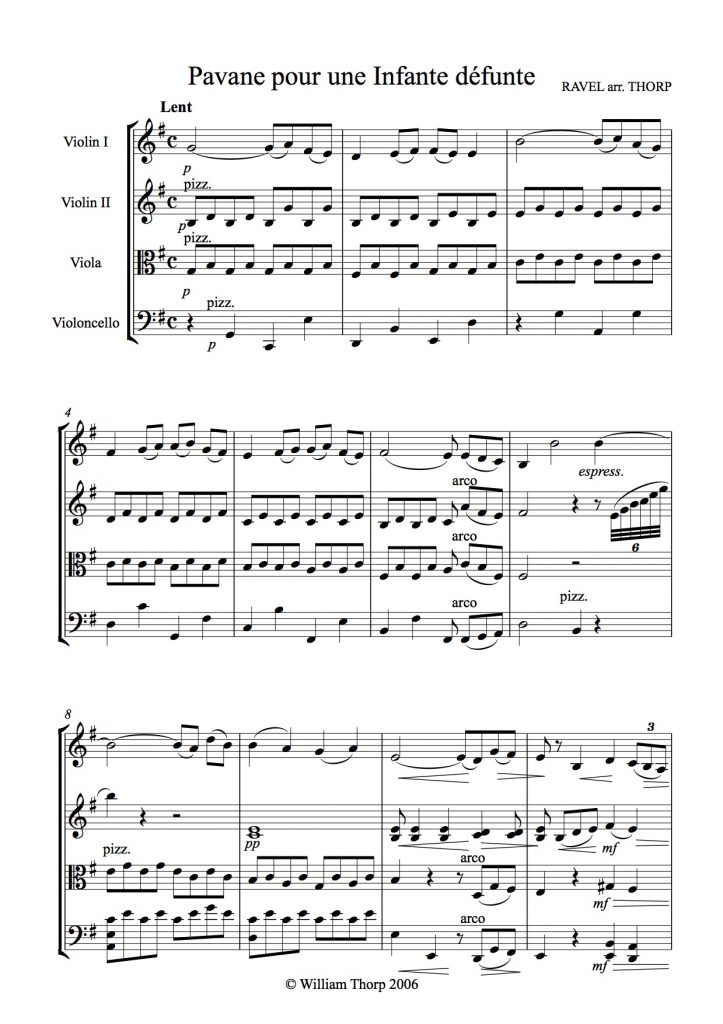 Ravel: Pavane pour une Infante défunte for string quartet - Fountayne Editions